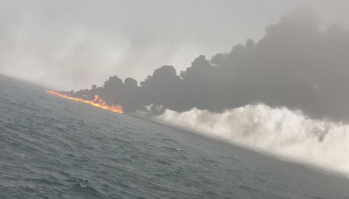 US military tanker ablaze off UK after hit by container ship