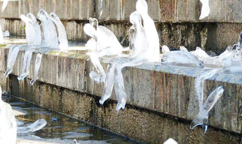 Melting ice figures echo climate crisis