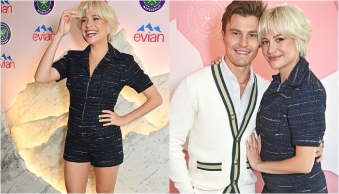Pregnant Pixie Lott enjoys Wimbledon match with husband Oliver Cheshire